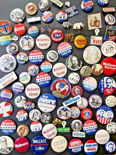 Vintage Political Pins Buttons Lot 75+ USA Good+ Condition Democrat ...