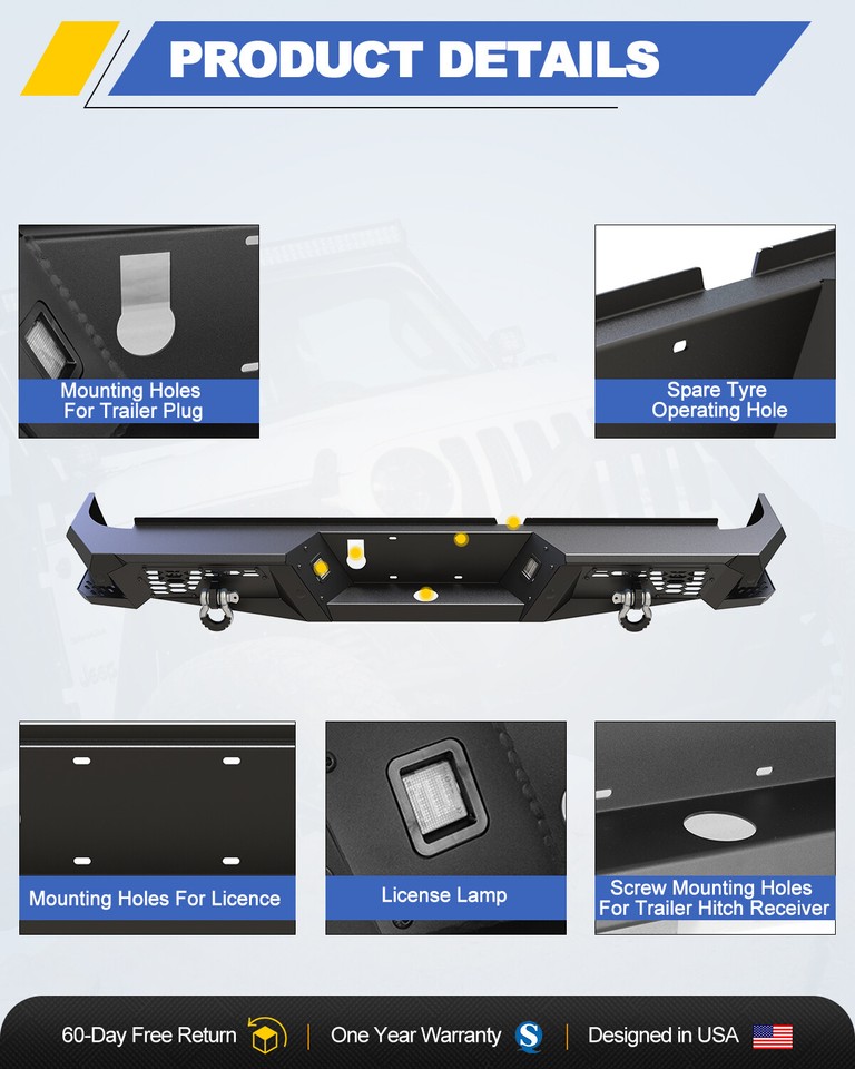 4 IN 1 Front Bumper Assembly +Rear Bumper w/D Rings For 2013-2018 Dodge ...