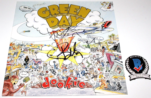 GREEN DAY BAND SIGNED 'DOOKIE' ALBUM VINYL RECORD LP BECKETT BAS COA x3 ...