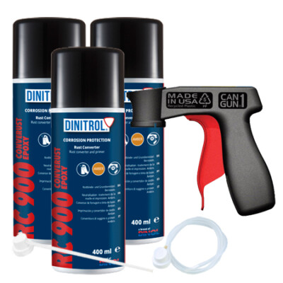 3 x DINITROL RC900 RUST CONVERTER PRIMER 400ml CAN + EXTENSION NOZZLES ...