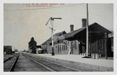 Sharon WI Wisconsin C&NW Railroad Station Train Depot RPPC Photo ...