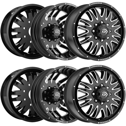 (Set of 6) 20" Inch Vision 401 Rival Dually 8x6.5" Black/Machined ...