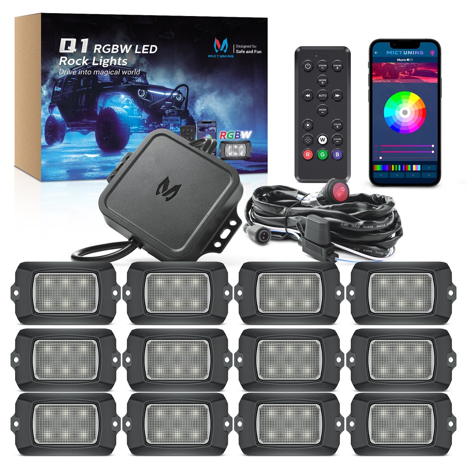 MICTUNING 12Pcs RGBW LED Rock Lights Underbody Car Light w/Remote ...