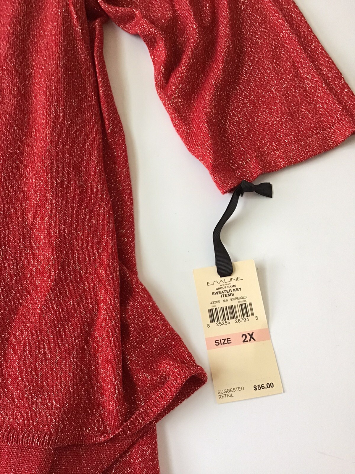 Emaline Cardigan Sidetail Open Front Sweater Red & Gold Shimmer Sz 2X ...