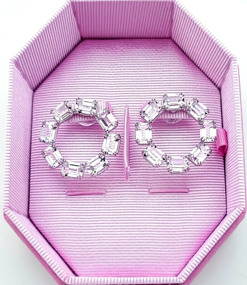 100% SWAROVSKI Rhodium Octagon White Crystals Millenia Hoop Earrings ...