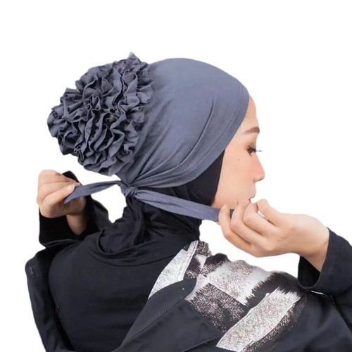 Solid Color Turban Hat Hijabs Inner Hijab Caps Large Flowered Cap Women ...