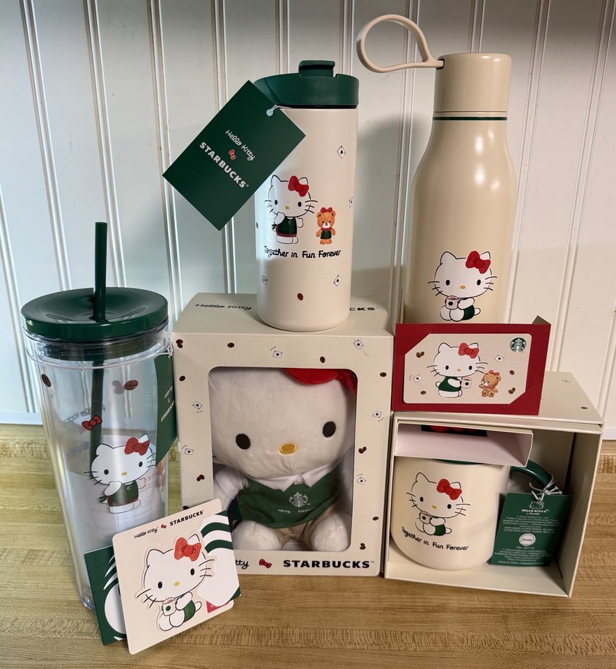 Hello Kitty Starbucks Bundle 24oz Cup, Bottle, Mug, Plush, Tumbler, & Gift Cards | eBay