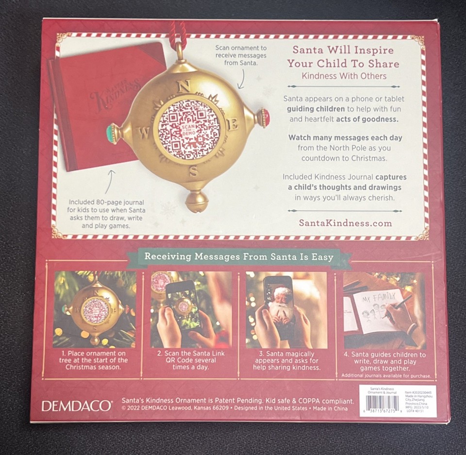 Demdaco Santa’s Kindness Interactive Christmas Ornament & Journal NIB ...
