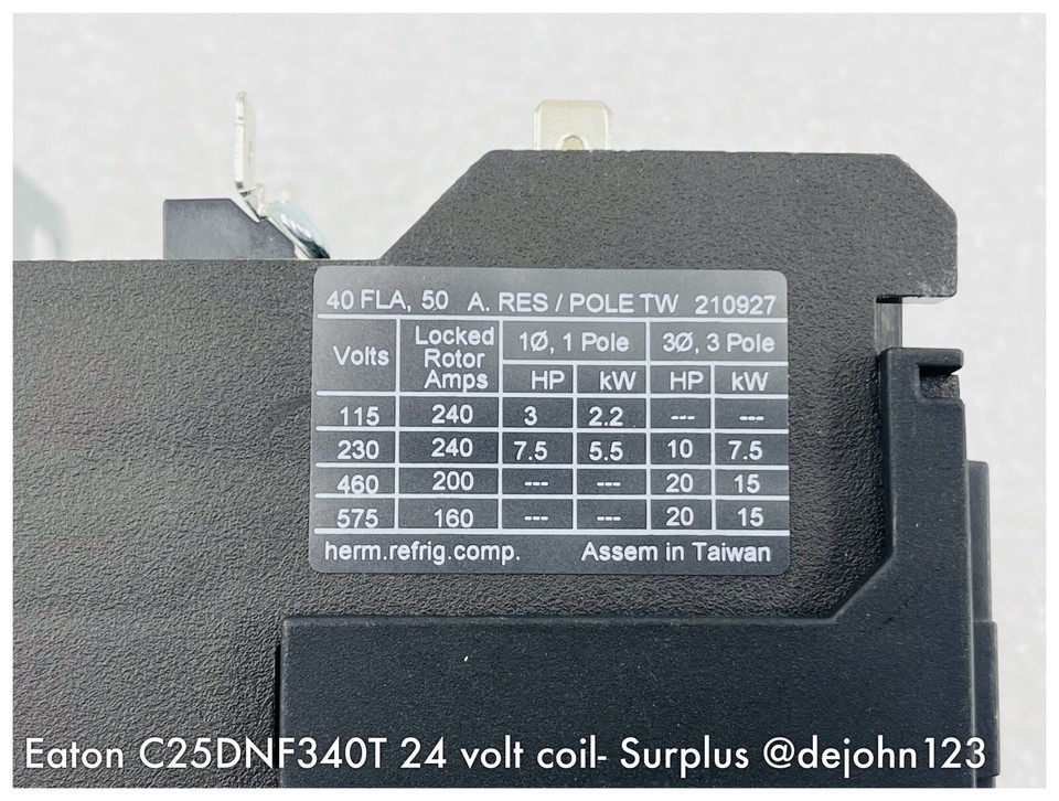 Eaton C25DNF340T Contactor 3P 600V 40A 24V Coil 50/60Hz ~ Surplus | eBay