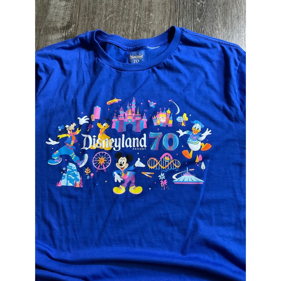 Disneyland 70th Anniversary T-Shirt Blue Mickey Mouse Donald Duck Goofy ...