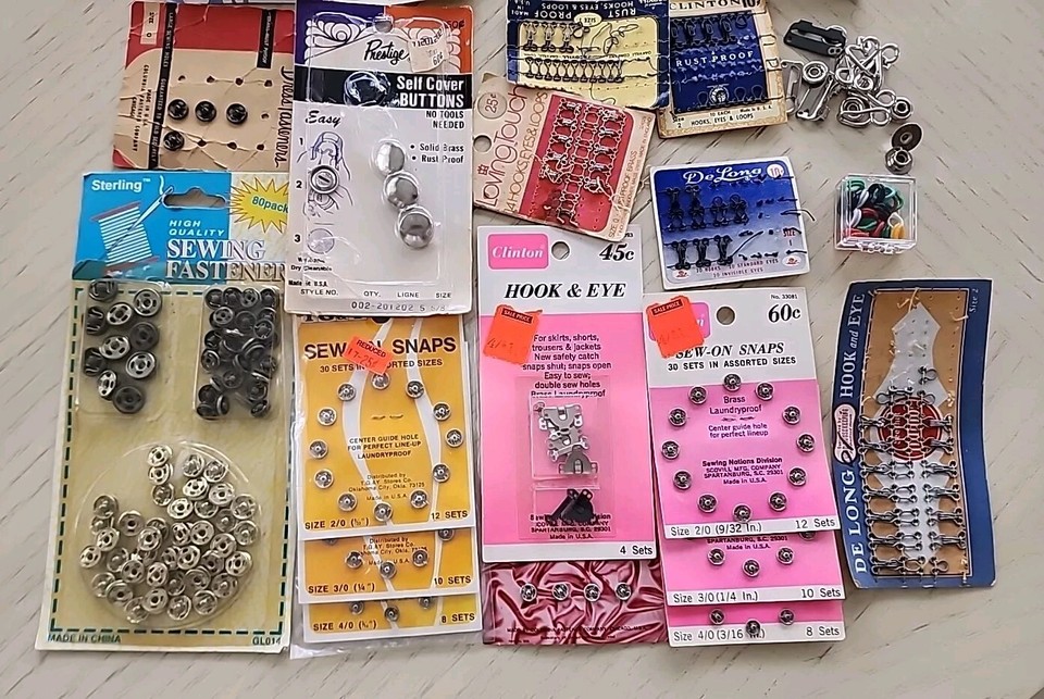 Vintage Antique Sewing Notions Lot Snaps, Button Cover, Hook & Eye ...