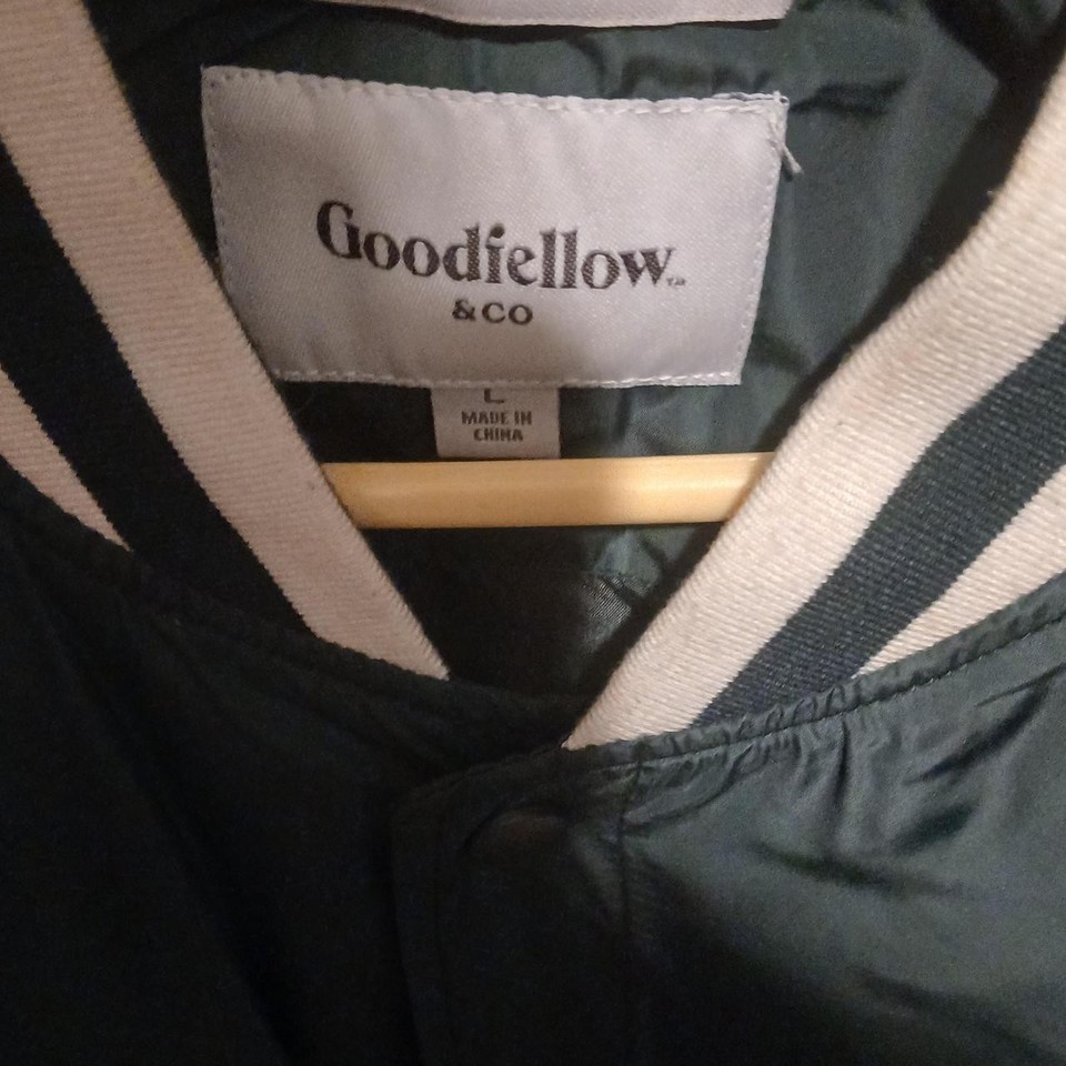 Goodfellow & Co Men's Dark Green Varsity Jacket Striped Ribbed Trim ...