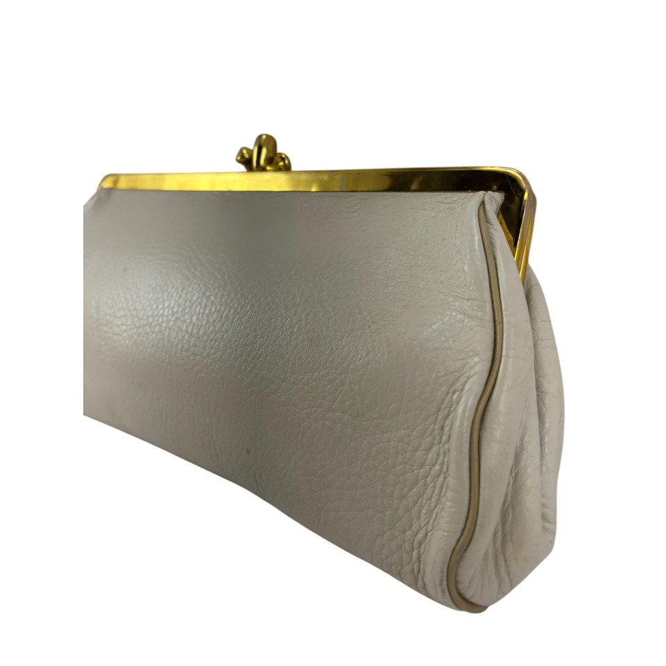 Vintage Justin Leather Frame Clutch Purse with Gold Hardware, Cream ...