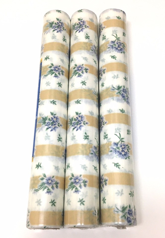 Rubbermaid Shelf Liner Paper Floral Stripe 3 Sealed Rolls~1996 | eBay