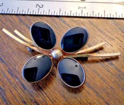 VINTAGE ESTATE, Unique BLACK ONYX BalRon 12K GOLD FILLED BROOCH PIN (N ...