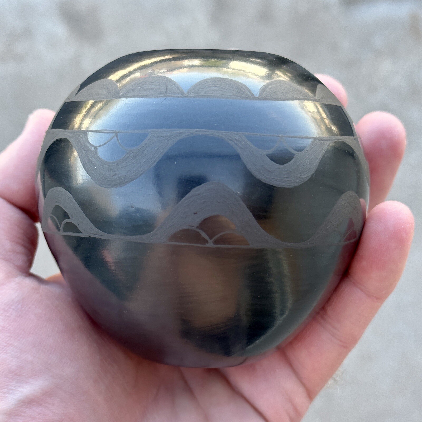 Santa Clara Pueblo Black Polished Pottery Avanyu Water Serpent Native ...