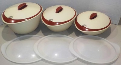 TUPPERWARE HEAT N SERVE STORE INSULATED Oval Serving Bowl w/ LIDS 4 pc ...