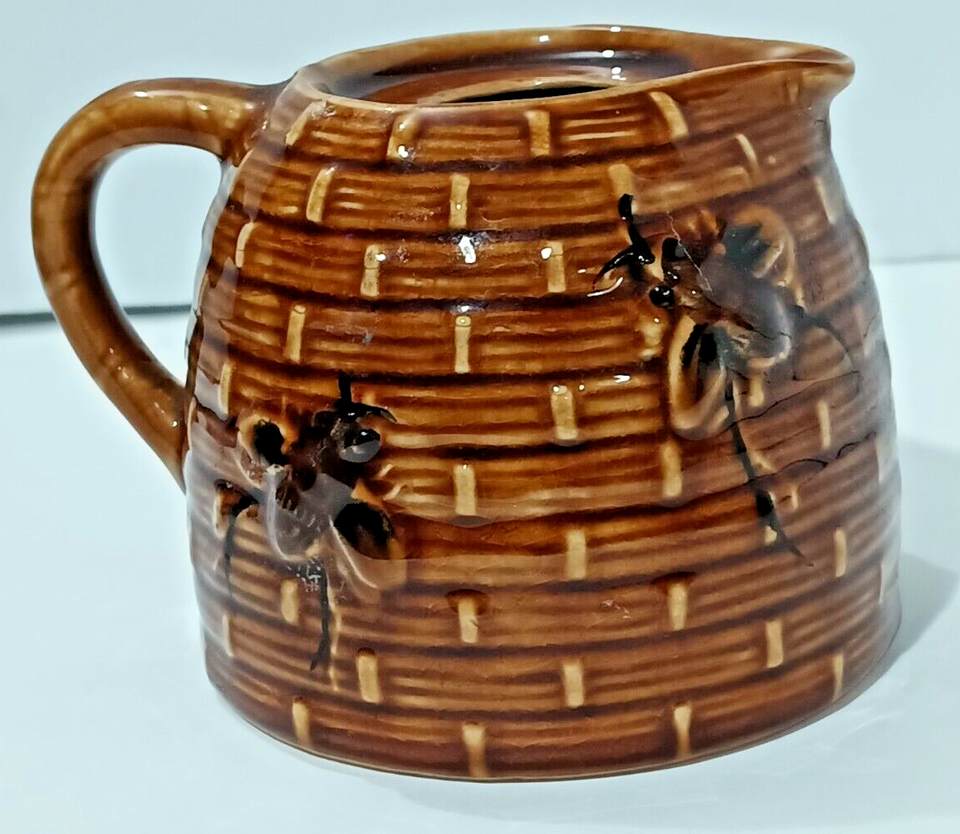 Vtg Ceramic Bee Hive Honey Pot Jar Pitcher, Brown, Embossed Bees, NO ...