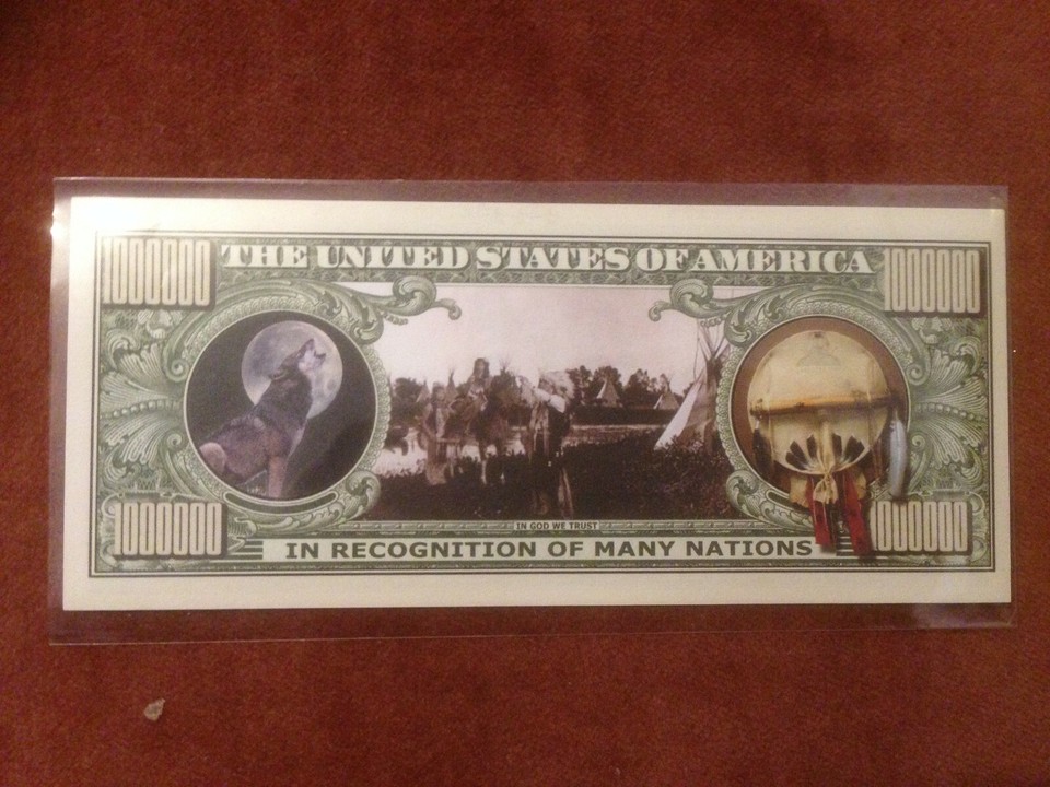 Two Native American One Million Dollars Doublesided Novelty Banknotes ...