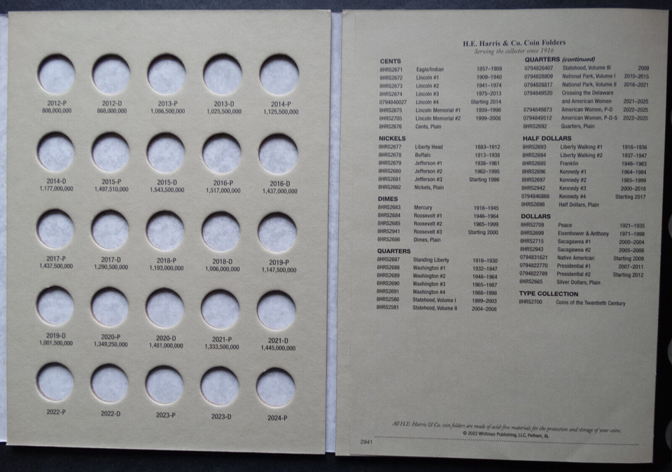 Set of 4 He Harris Mercury Roosevelt Dime Coin Folders Number 1-4 1916 ...