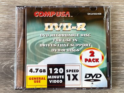 Comp USA DVD plus R recordable Qty 2 disc Pack 4.7 GB 120 Minutes | eBay