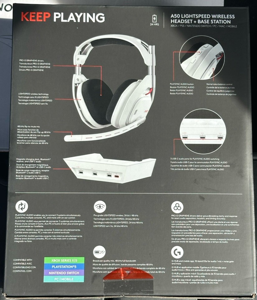 Logitech G Astro A50 Gen 5 Omni-Platform Wireless Gaming Headset + Base ...