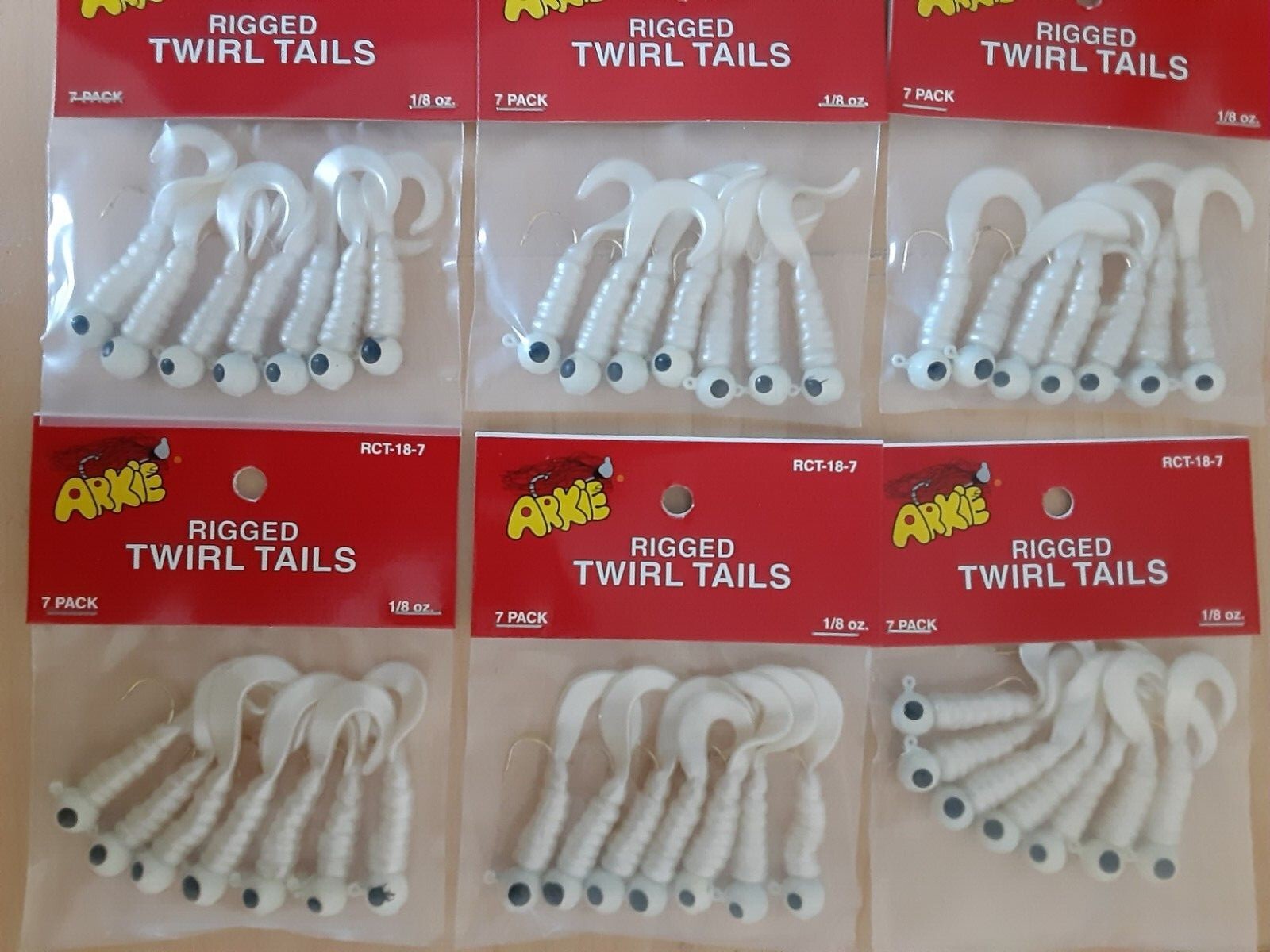 Arkie Rigged Twirl Tails grub 1/8 Oz Crappie Jig Lot 6 Pack white pearl ...