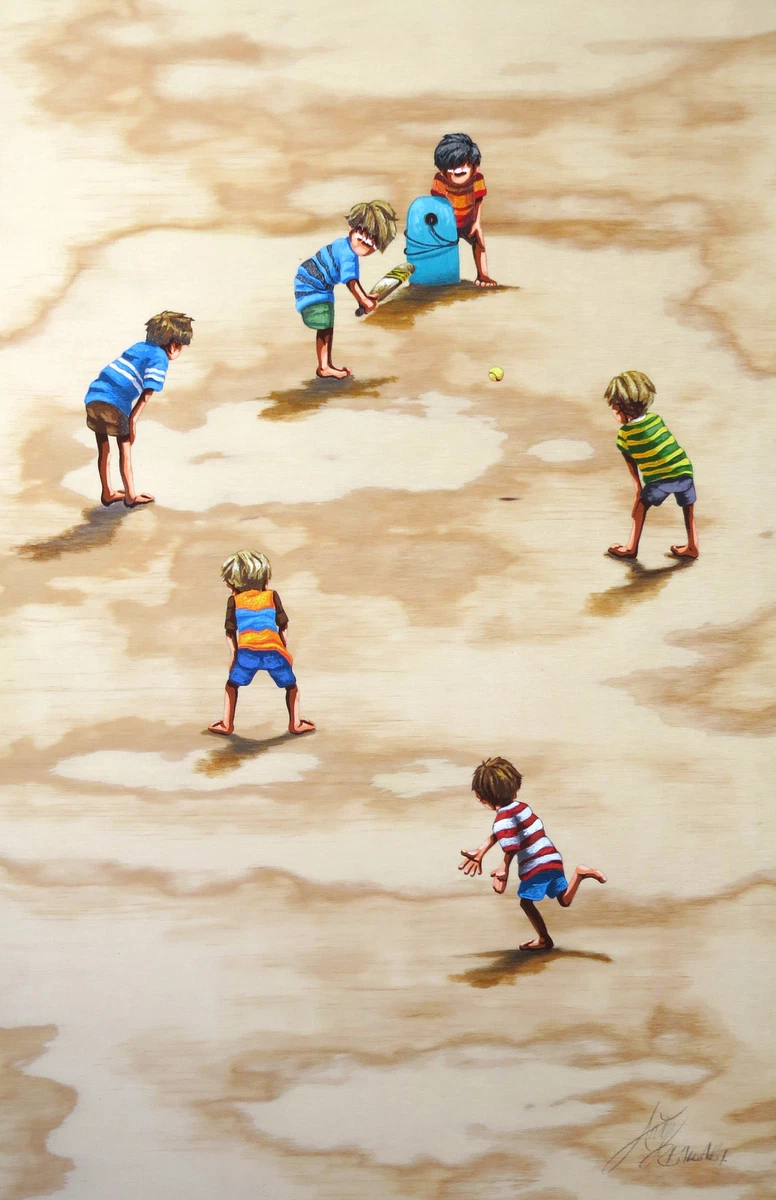 Children Playing Cricket Drawing