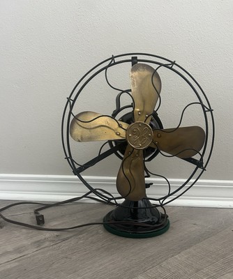 ANTIQUE GE 12" BRASS BLADE CAGE FAN Vintage Restored Oscillating Black ...