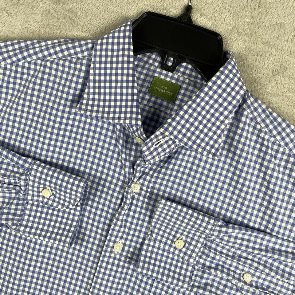 Sid Mashburn Dress Shirt Mens Large Blue Gingham Check Button Up Preppy ...