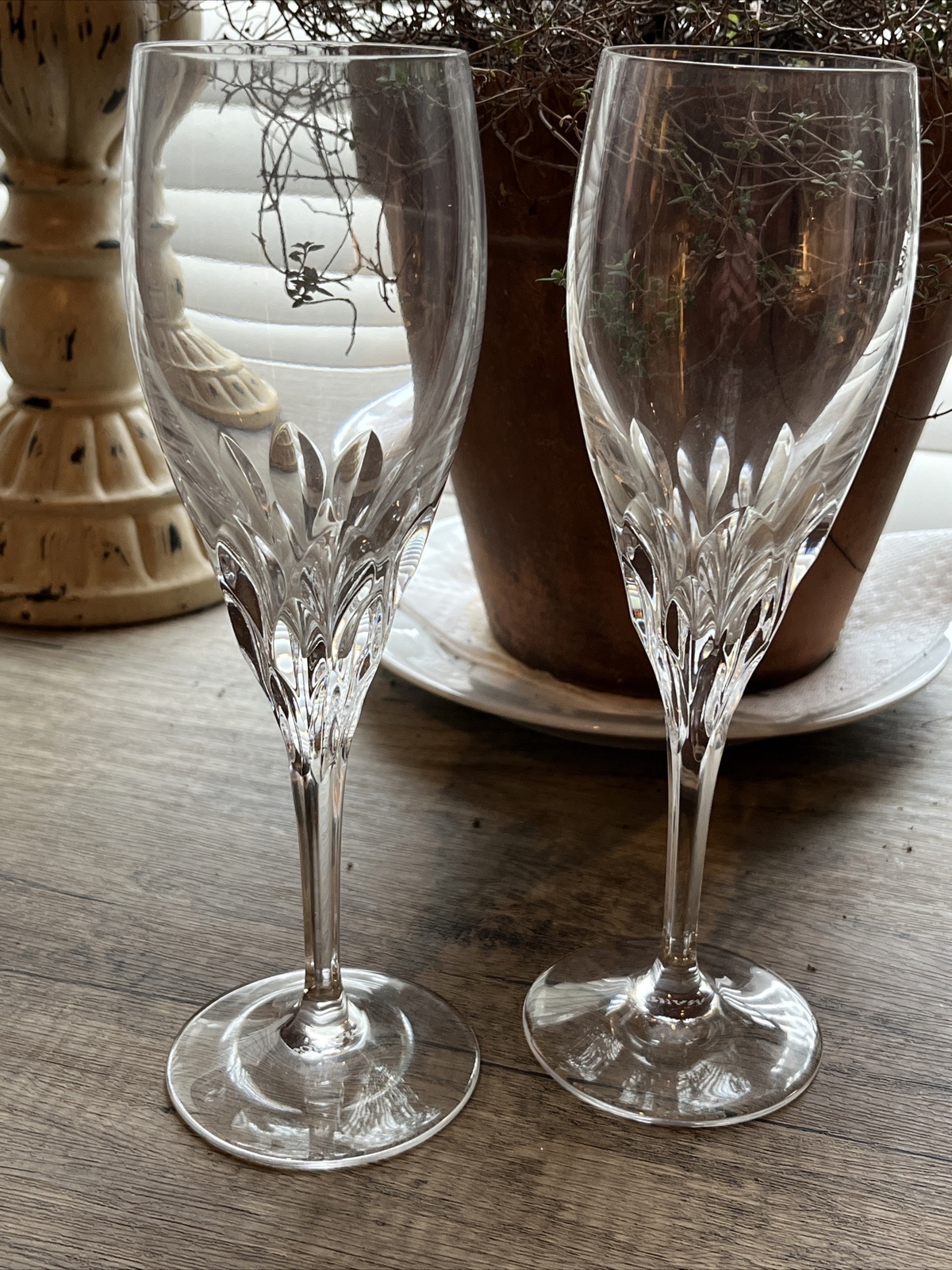 Gorham Crystal Diamond Clear Pair Of Champagne Flutes stemware toasting ...