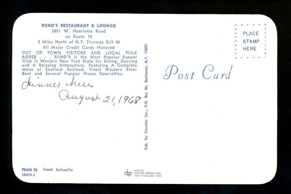New York NY postcard Rochester, Rund's Restaurant & Lounge chrome | eBay