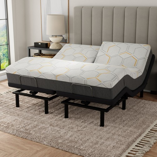Split Top Queen Flex 5 Massaging Adjustable Bed 12" Hybrid Mattress | eBay