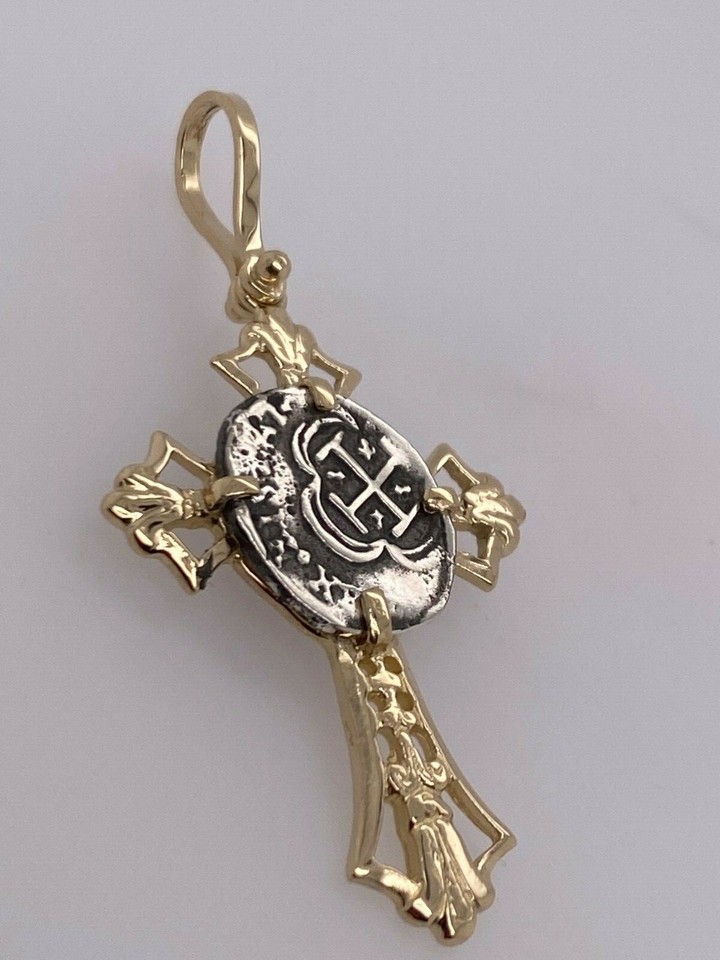 ATOCHA Coin Cross Pendant 14K Yellow Gold Sunken Treasure Shipwreck ...