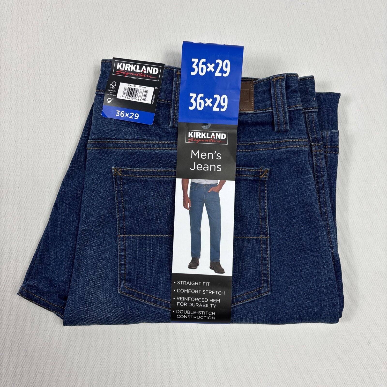 Kirkland Signature Men Jeans Relaxed Fit Straight 5 Pocket Stretch Blue ...