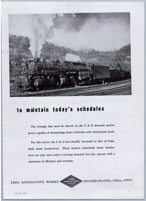 1947 Lima Locomotive Works Ad Chesapeake & Ohio Railroad Steam Engine ...