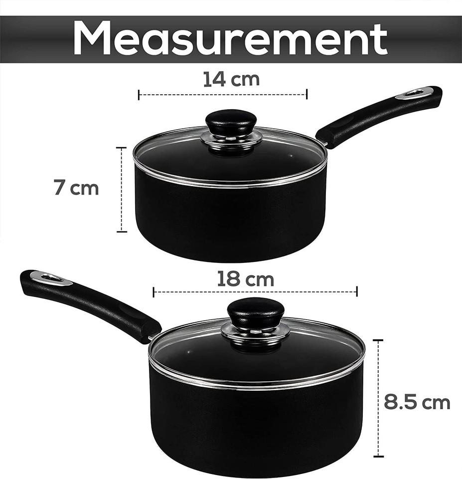 Nonstick Cookware Saucepan Set 1 Quart and 2 Quart with Glass Lid ...