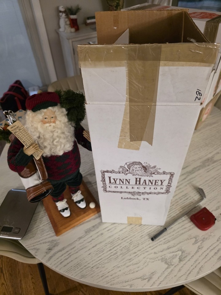 Vtg 1993 Lynn Haney Golfing Santa Claus 18" Tall Carrying Clubs Bag ...