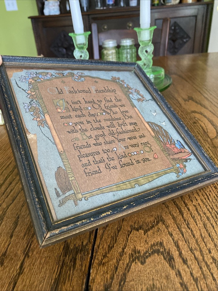Old Fashioned Friendship Poem Vintage 8 x 8" Framed Print motto verse ...