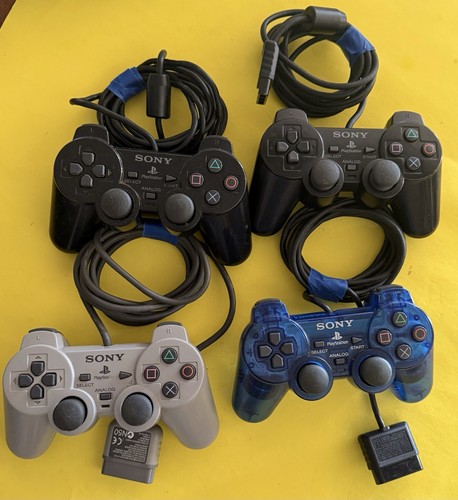 Lot Of 4 Sony Playstation DualShock Wired Controllers Black Blue White ...