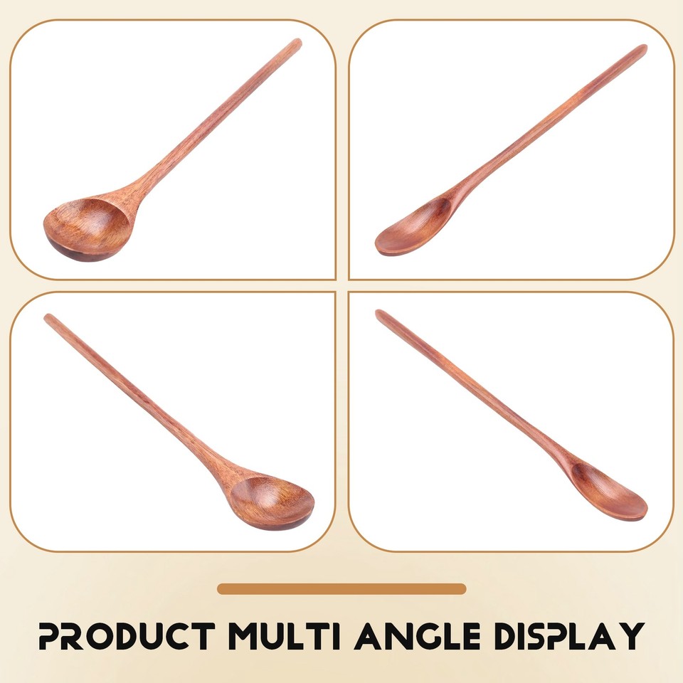 5X(6 Pcs Wooden Coffee Spoon Long Handle Wooden Mixing Spoon Wooden8268 ...