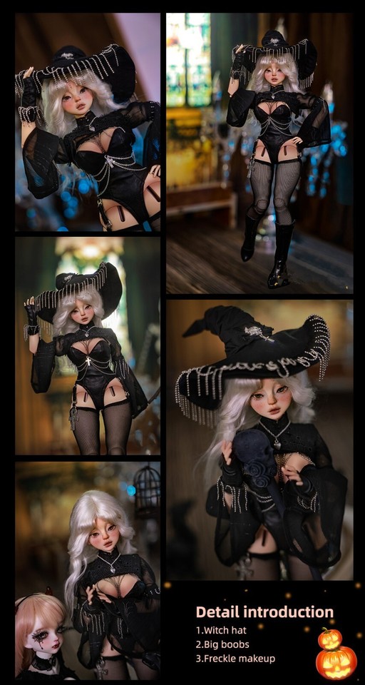 Full Set 1/4 BJD Doll Tan Skin Girl Resin Doll Halloween Witch Black ...