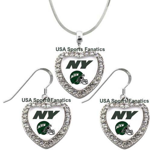 New York Jets 925 Necklace or Earrings or Set Team Heart With ...