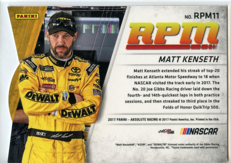 2017 Panini Absolute Racing NASCAR RPM Insert #RPM11 Matt Kenseth | eBay