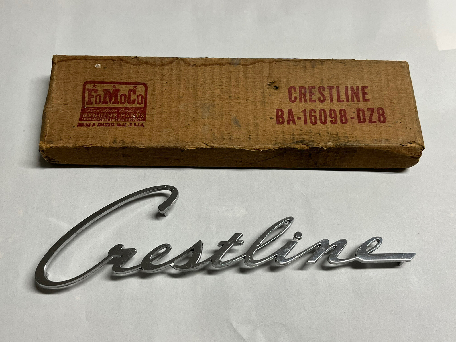 NOS Original FOMOCO Chrome Ford Crestline Emblem Ba-16098-d 50s for ...