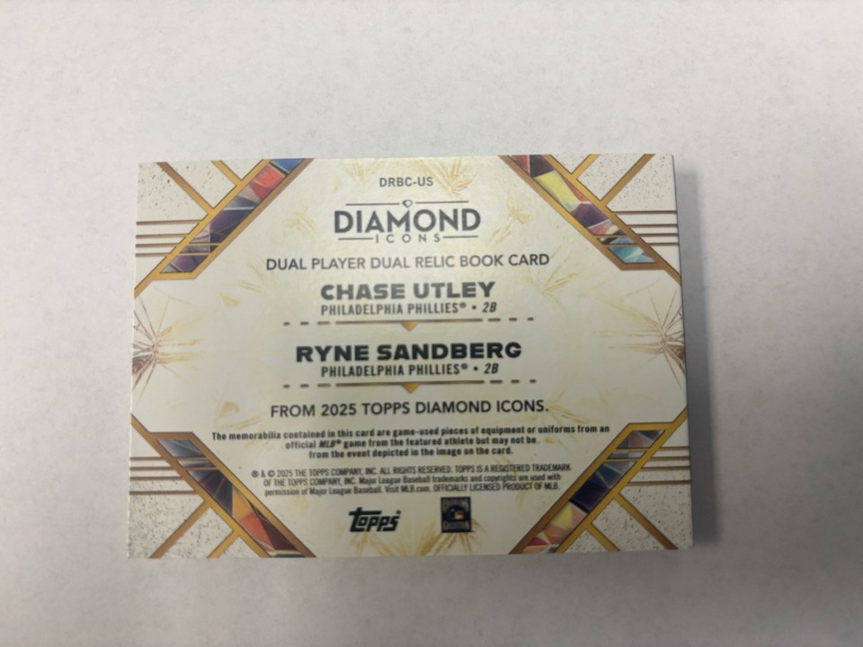 2025 Diamond Icons Ryne Sandberg Chase Utley Dual Player Dual Relic ...