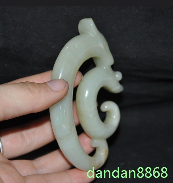 3"China Ancient Dynasties Heitan jade Carved fengshui Dragon Hook ...