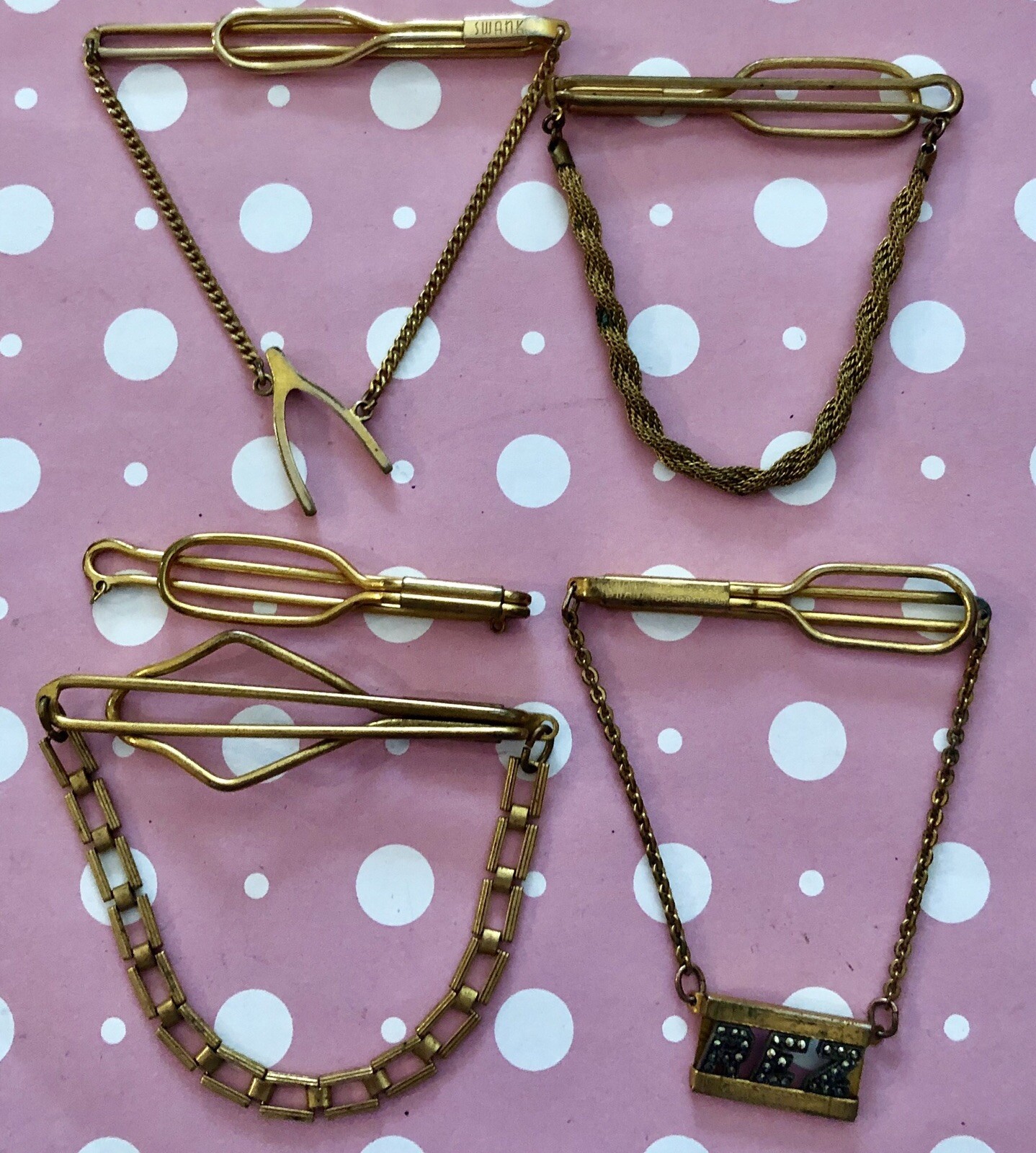 Vintage Swank Gold Tone Wishbone Marcasite Tie Clip Bars Lot Of 5 ...