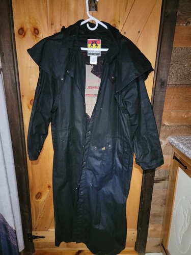 KAKADU TRADERS Adult Lg Black Duster Drover Oil Skin Coat *With Hat ...