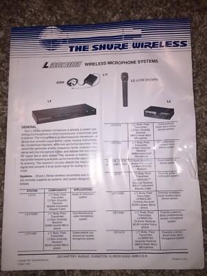 Manual for SHURE L Series Wireless Microphone System or SE30 Compressor ...